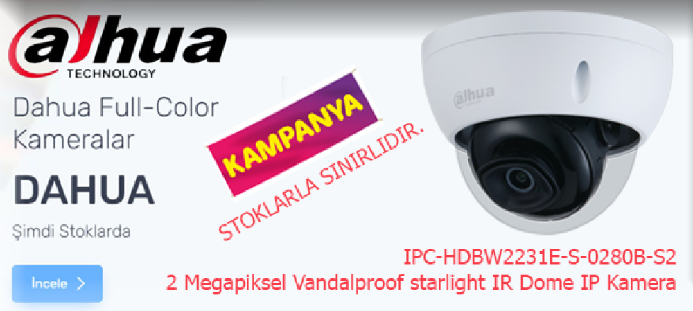 Dahua IPC-HDW2531T-AS-0280B-S2 SESLİ-Mikrofonlu 5 Megapiksel Starlight WDR IR Dome IP Kamera ...